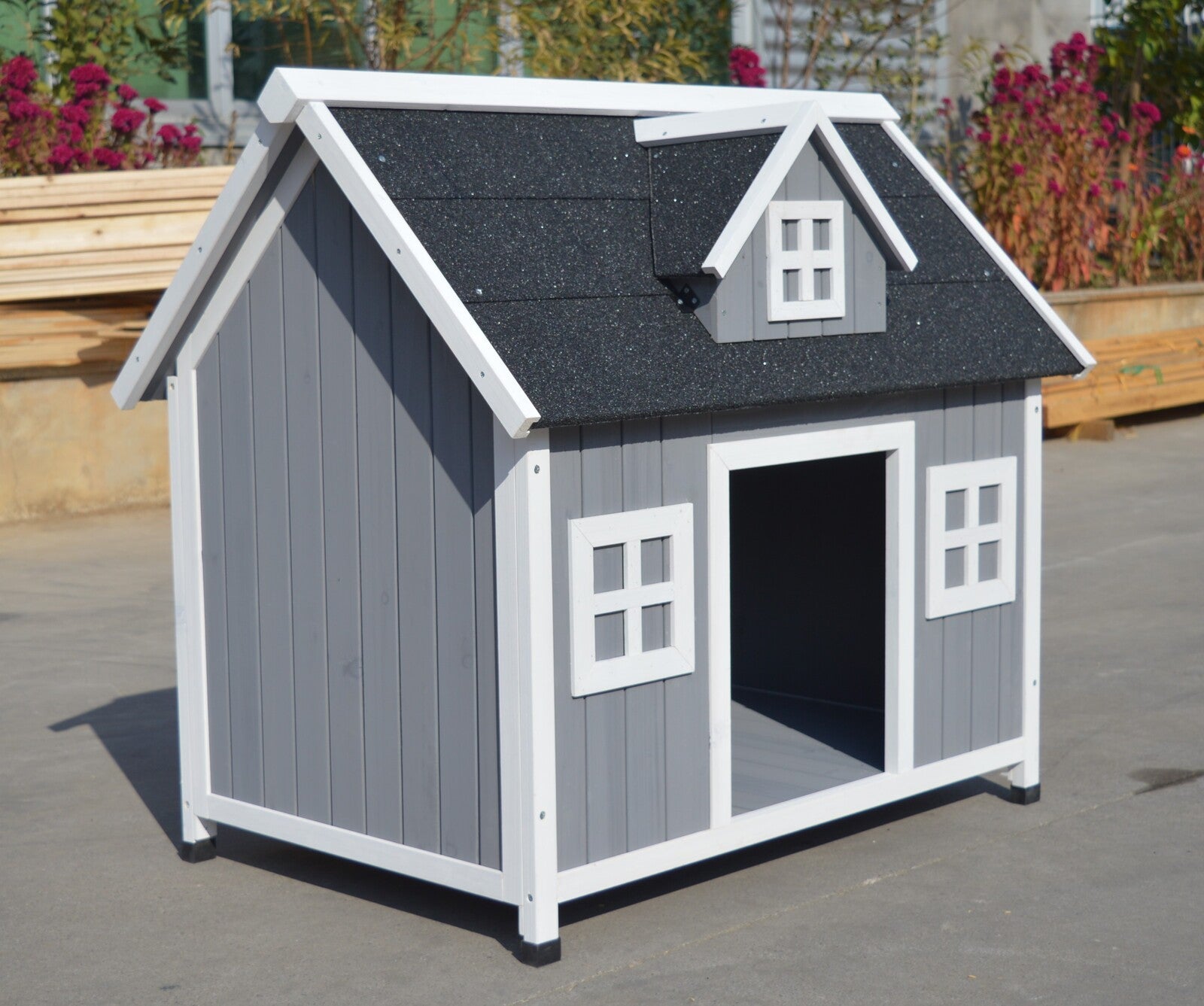 YES4PETS Grey Large Timber Dog Kennel - Wooden Cabin – Pet Valley